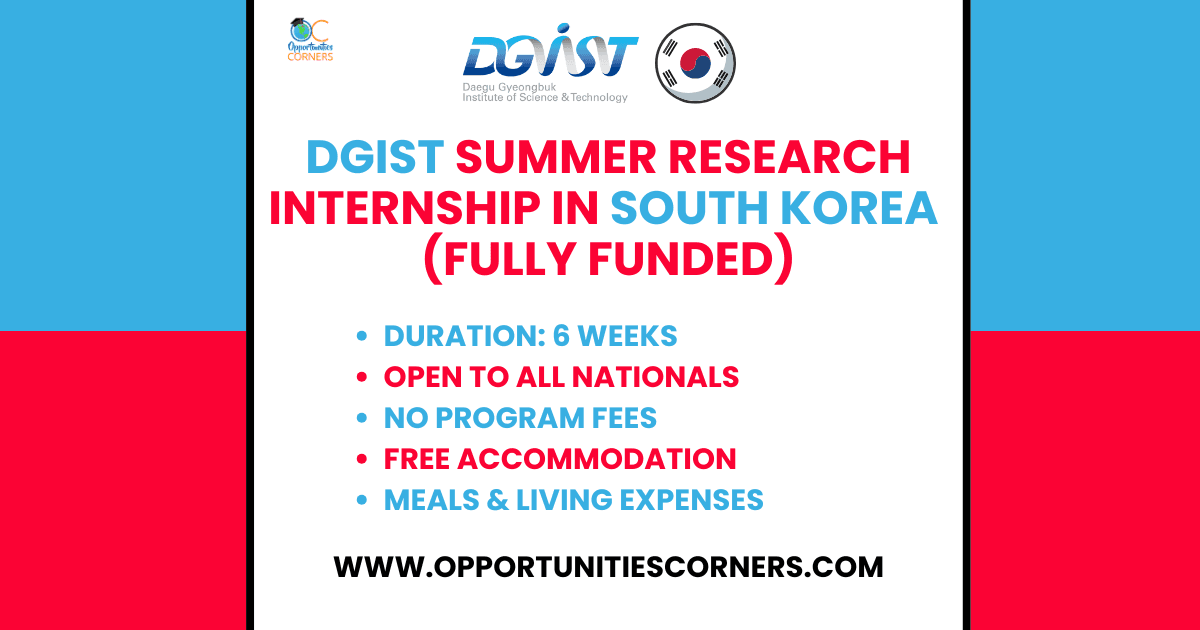 DGIST Summer Research Internship 2025 in South Korea (Funded)